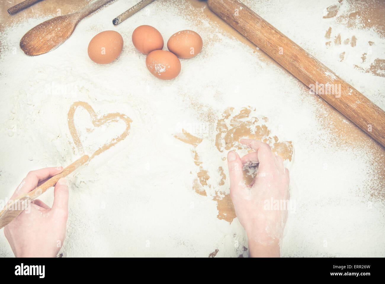 Flour, eggs and Love Stock Photo - Alamy