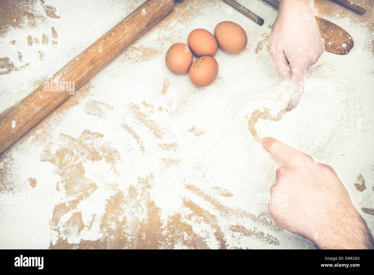 Flour, eggs and Love Stock Photo - Alamy