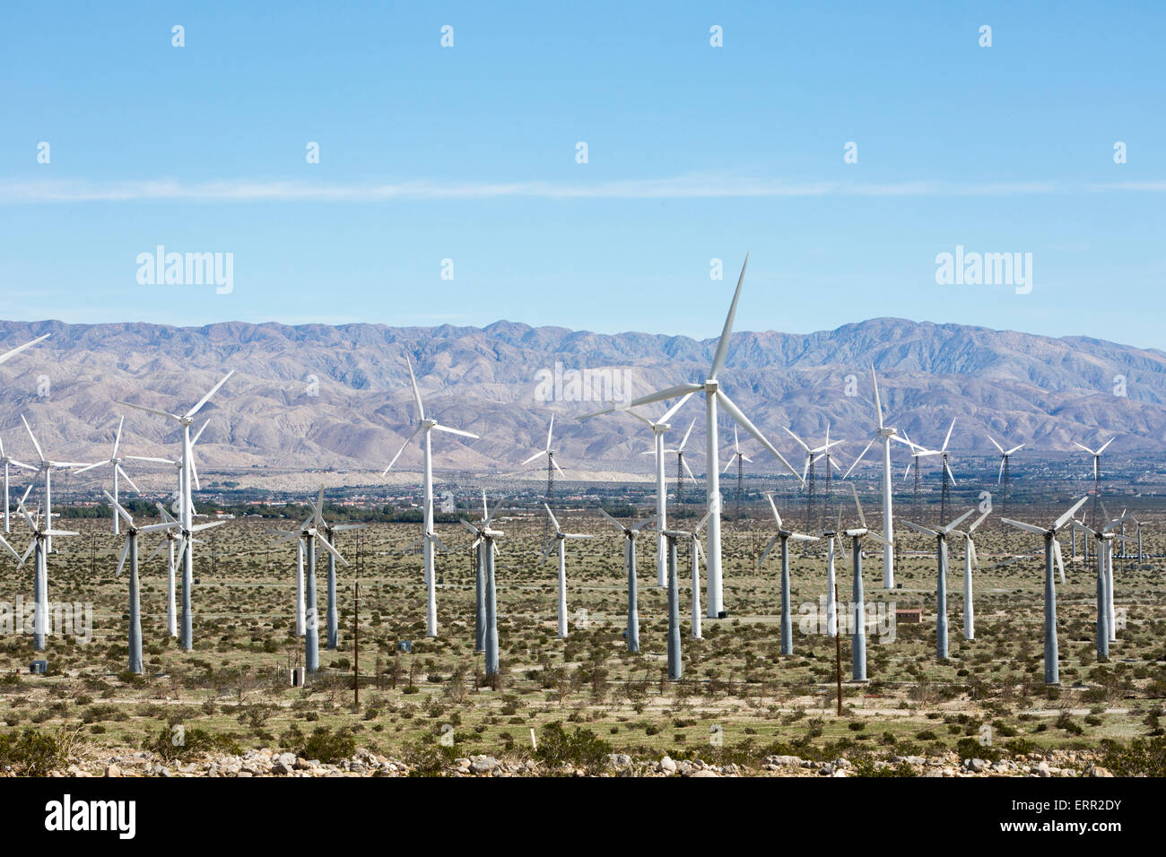 wind turbines in the desert outside of Palm Springs, California Stock ...