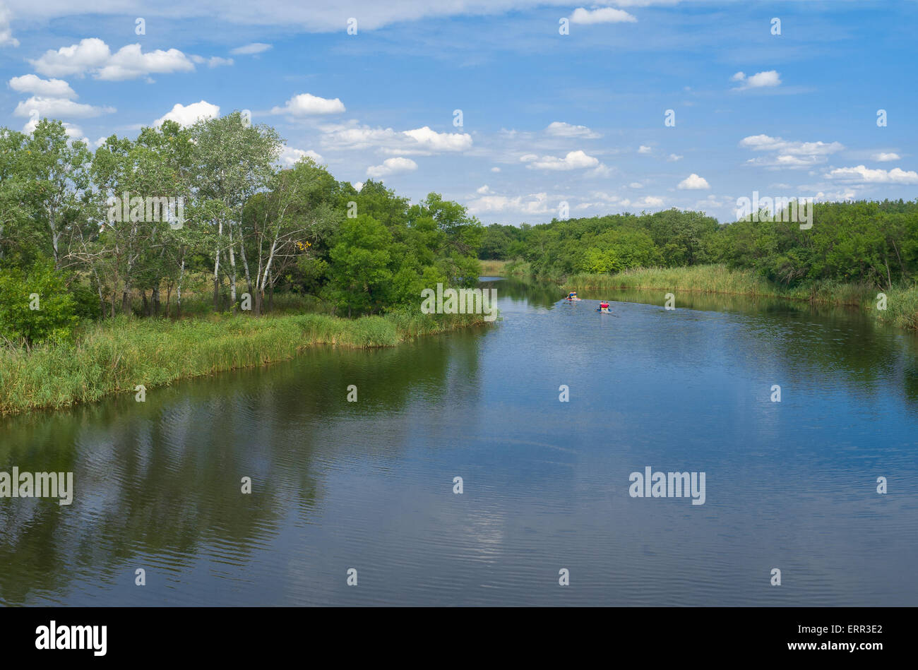 Landscape with small Ukrainian river Samara at summer season Stock ...