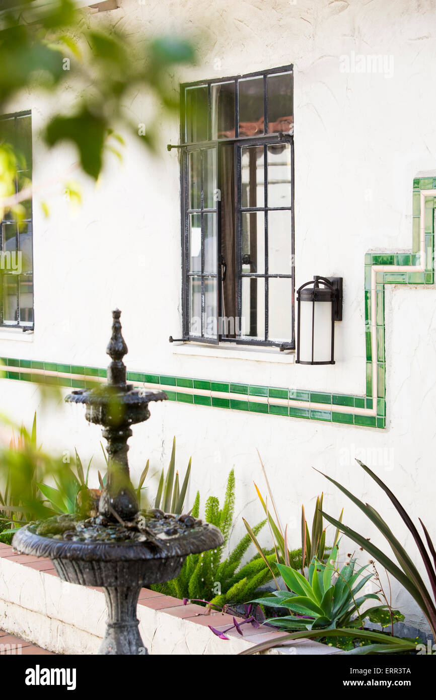 window and fountain in a courtyard Stock Photo - Alamy