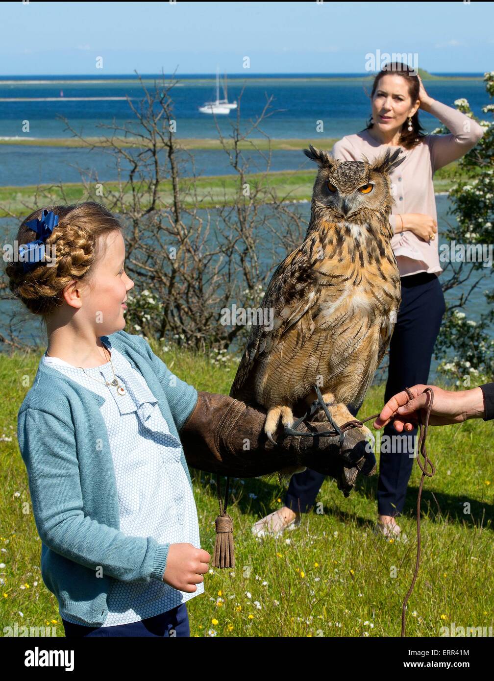 Danish Princess Isabella with eagle owl on her arm is visiting Samsoe ...