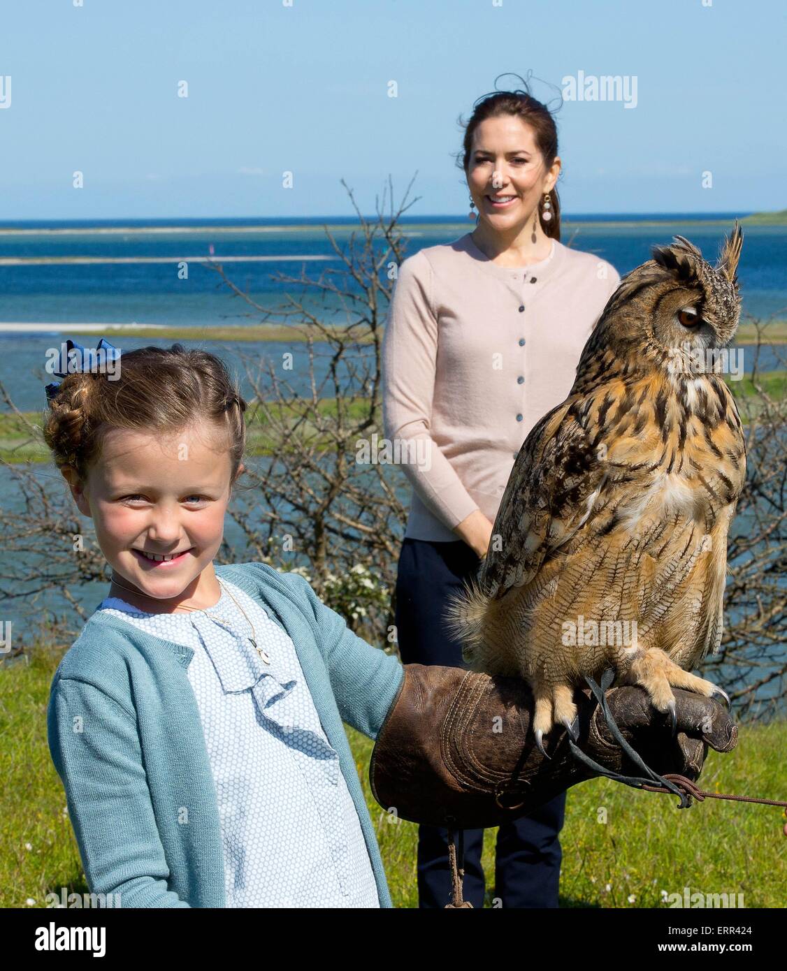 Danish Princess Isabella with eagle owl on her arm is visiting Samsoe ...