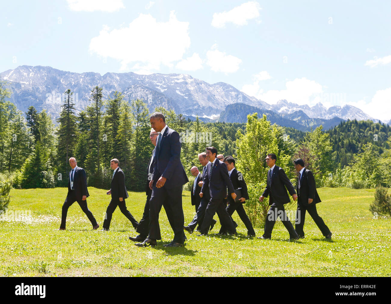Participants of the G7 summit walk to attend their first meeting in the ...
