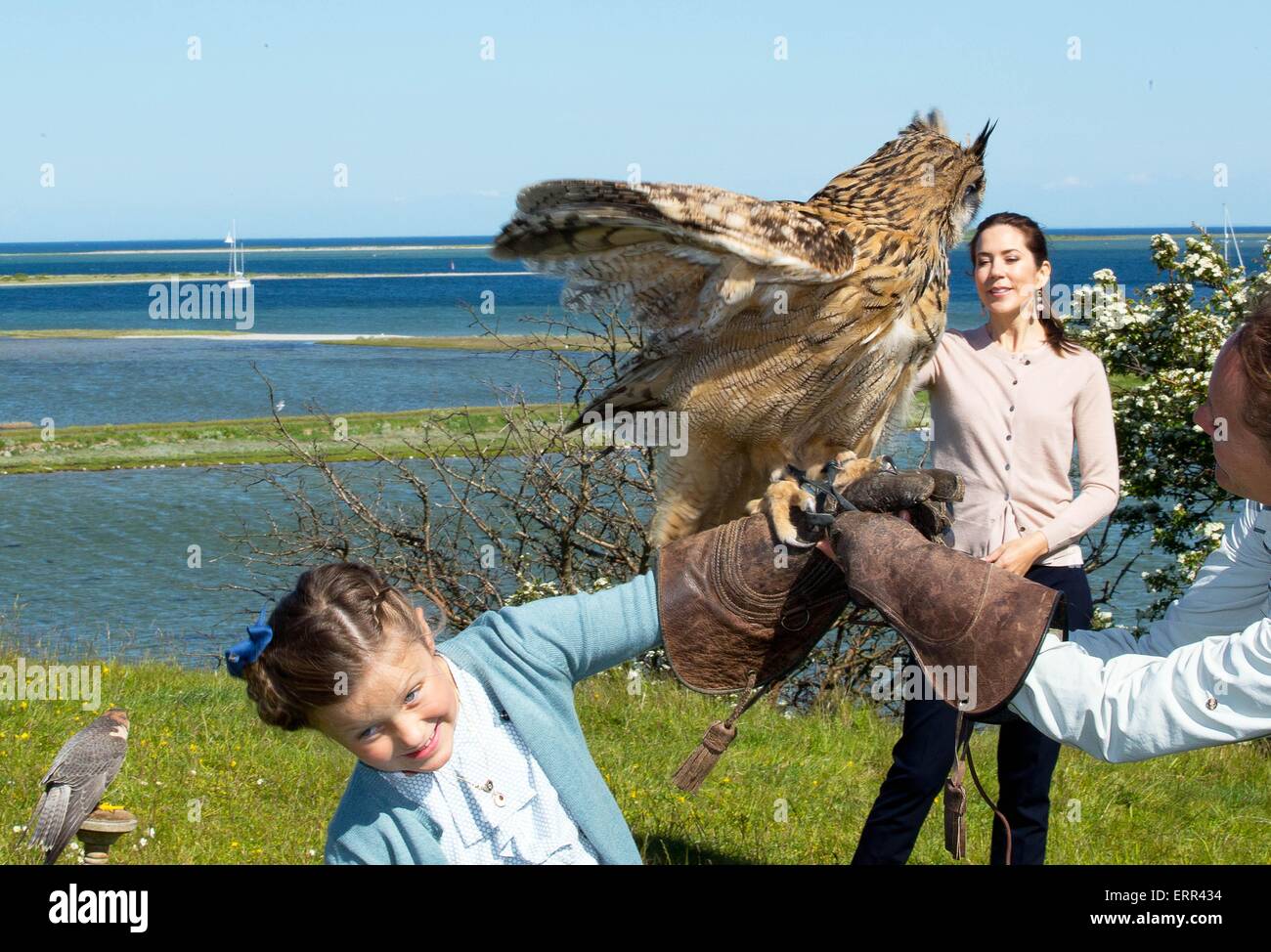 Danish Princess Isabella with eagle owl on her arm is visiting Samsoe ...