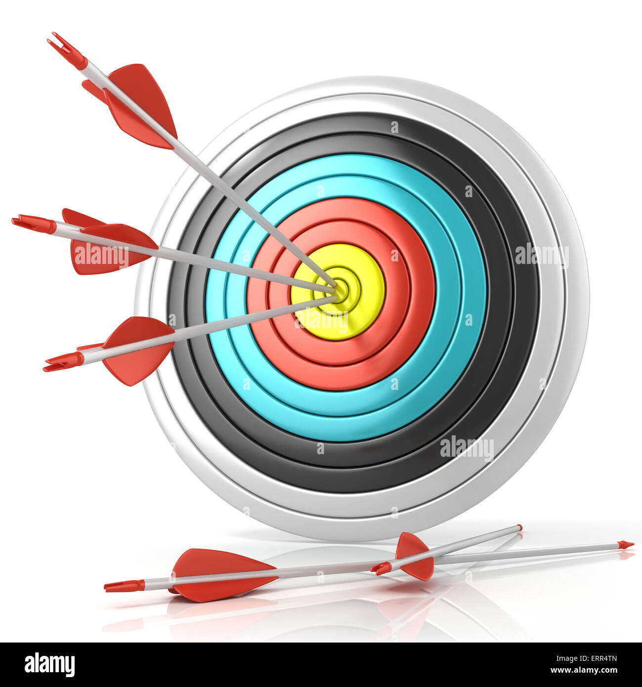 Archery target with red arrows in the center, isolated on white ...