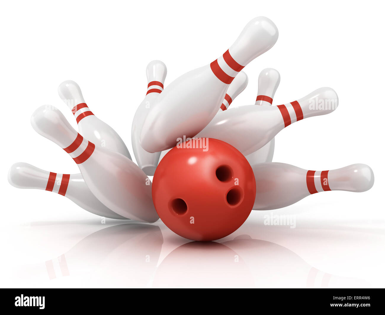Red bowling ball and scattered pin, isolated on white background Stock ...