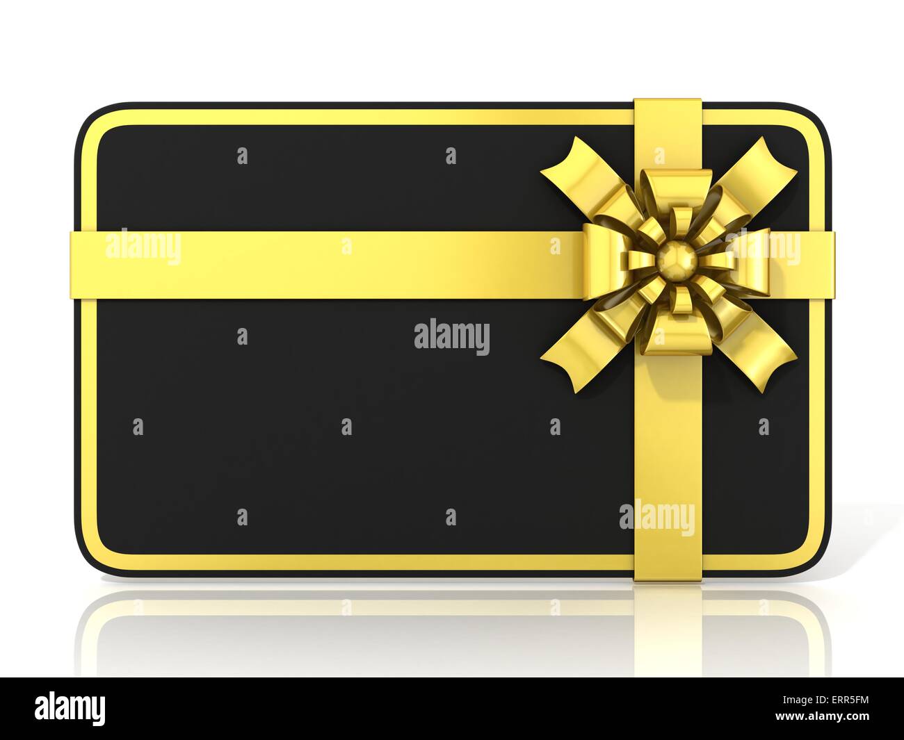 Black blank gift card, with golden ribbon. 3D render illustration ...