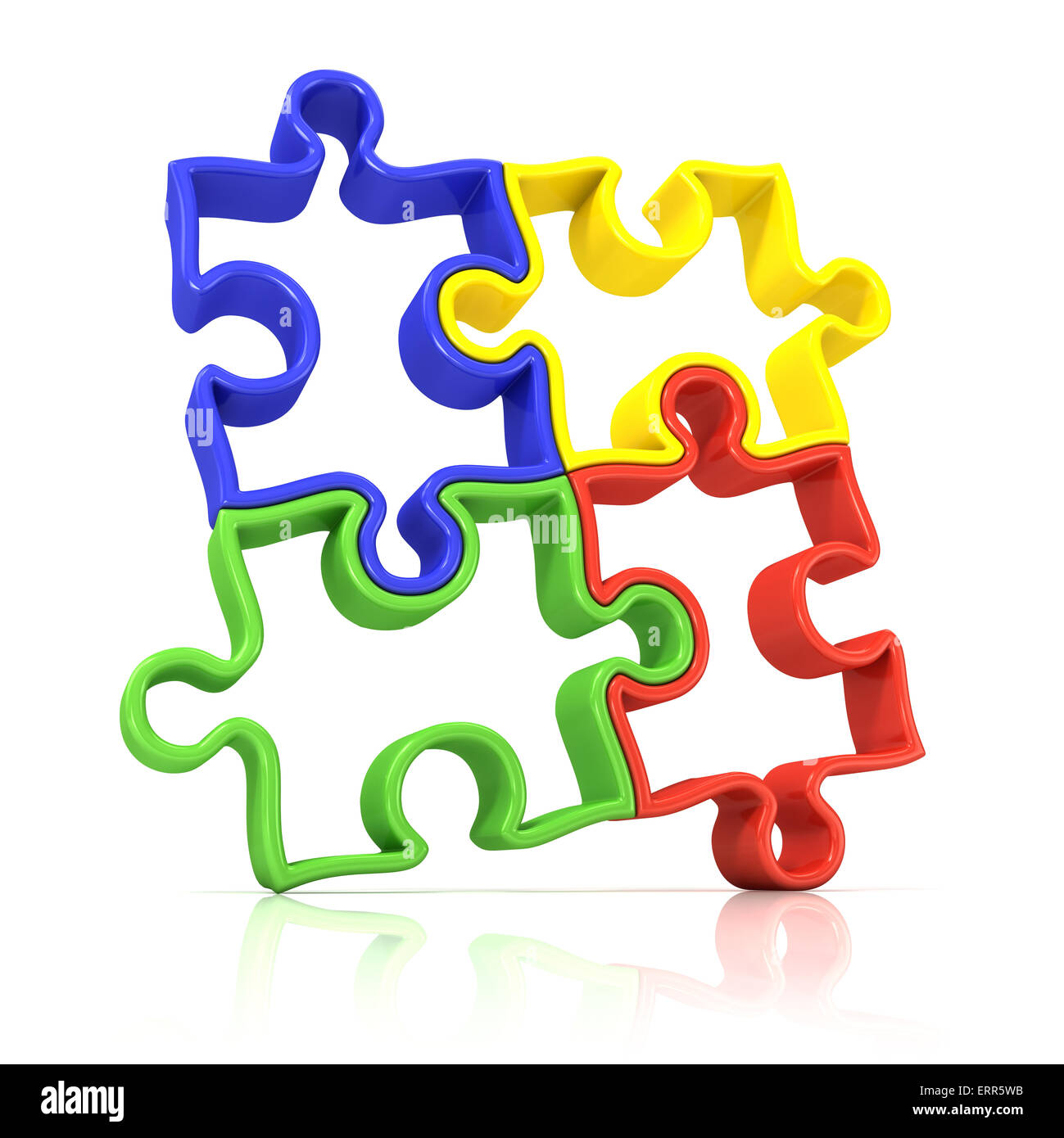 Four colorful outlined jigsaw puzzle pieces, banded. Isolated on a ...