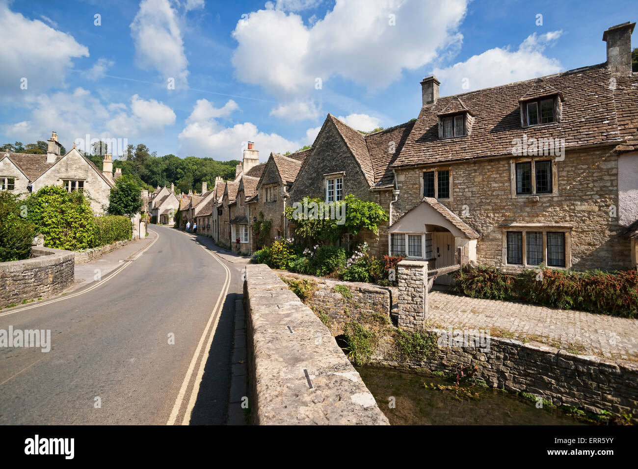Castle Combe, High Street and Bybrook River, Wiltshire, England UK ...