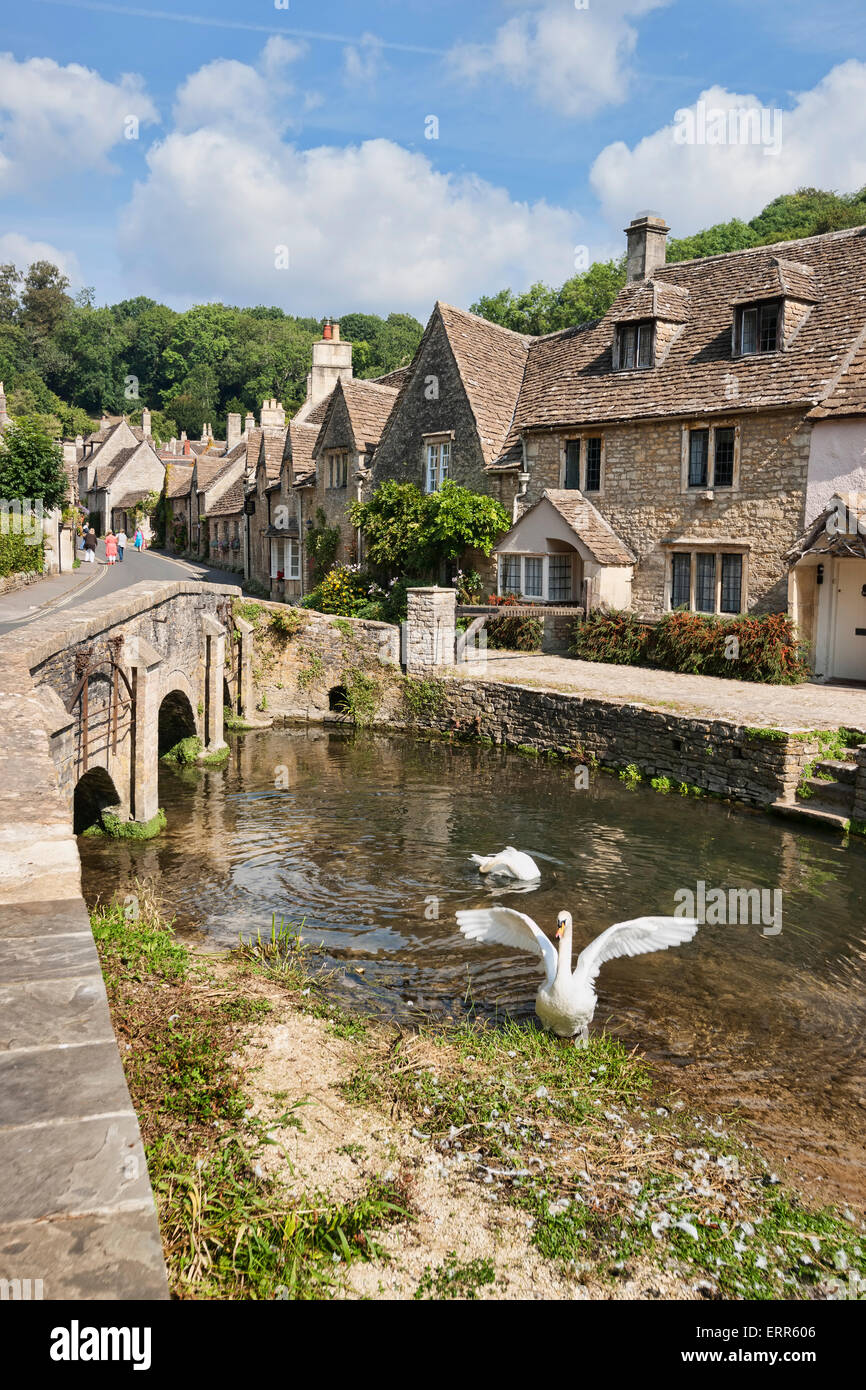 High Street and Bybrook River Castle Combe, Wiltshire, England UK Stock ...