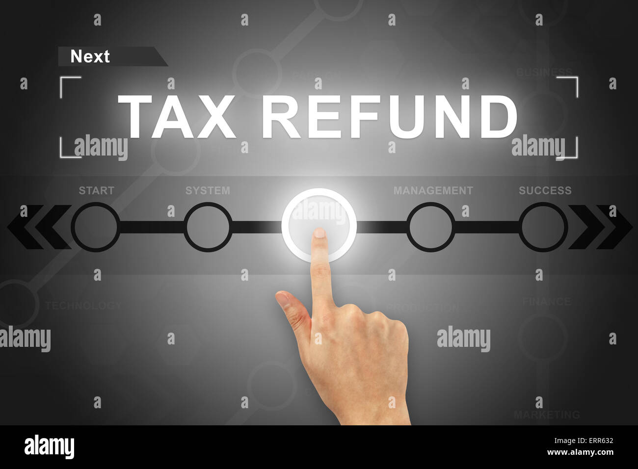 hand clicking tax refund button on a touch screen Stock Photo - Alamy