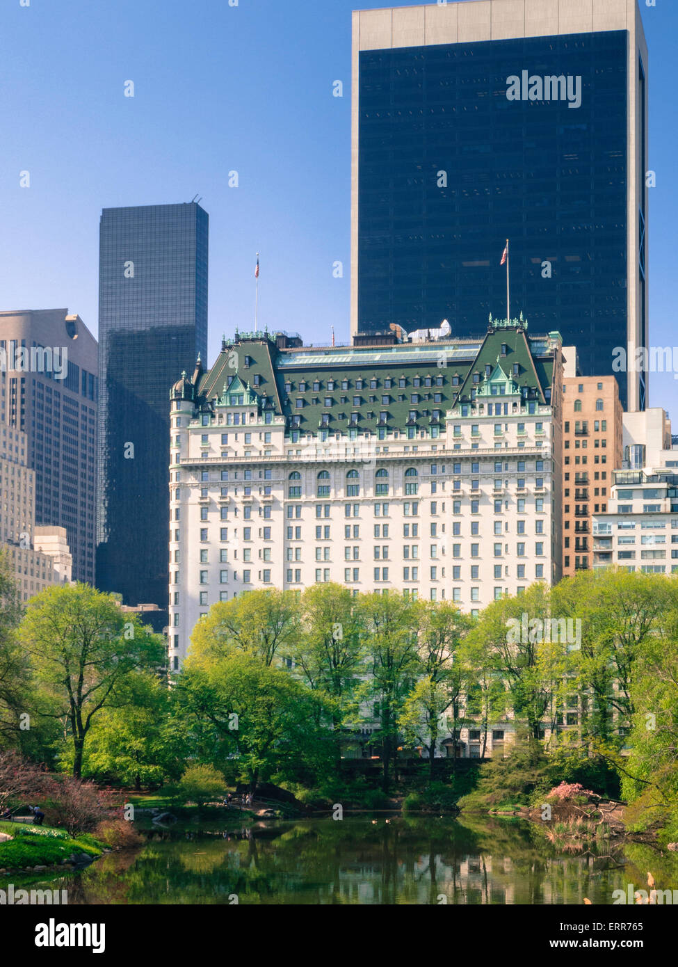 Central Park Pond with Plaza Hotel in Background, NYC Stock Photo - Alamy