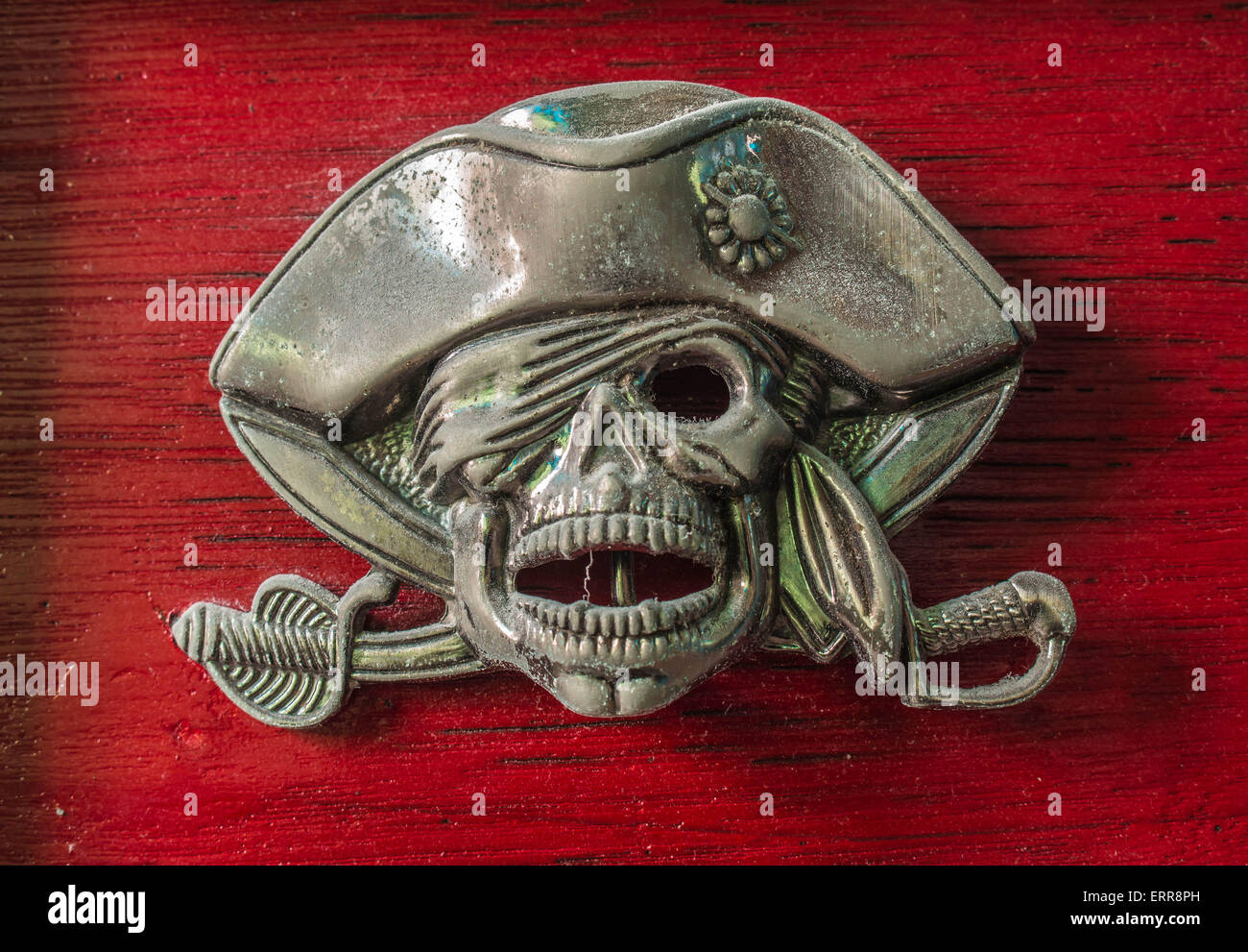 Pirate skull on a red background Stock Photo - Alamy