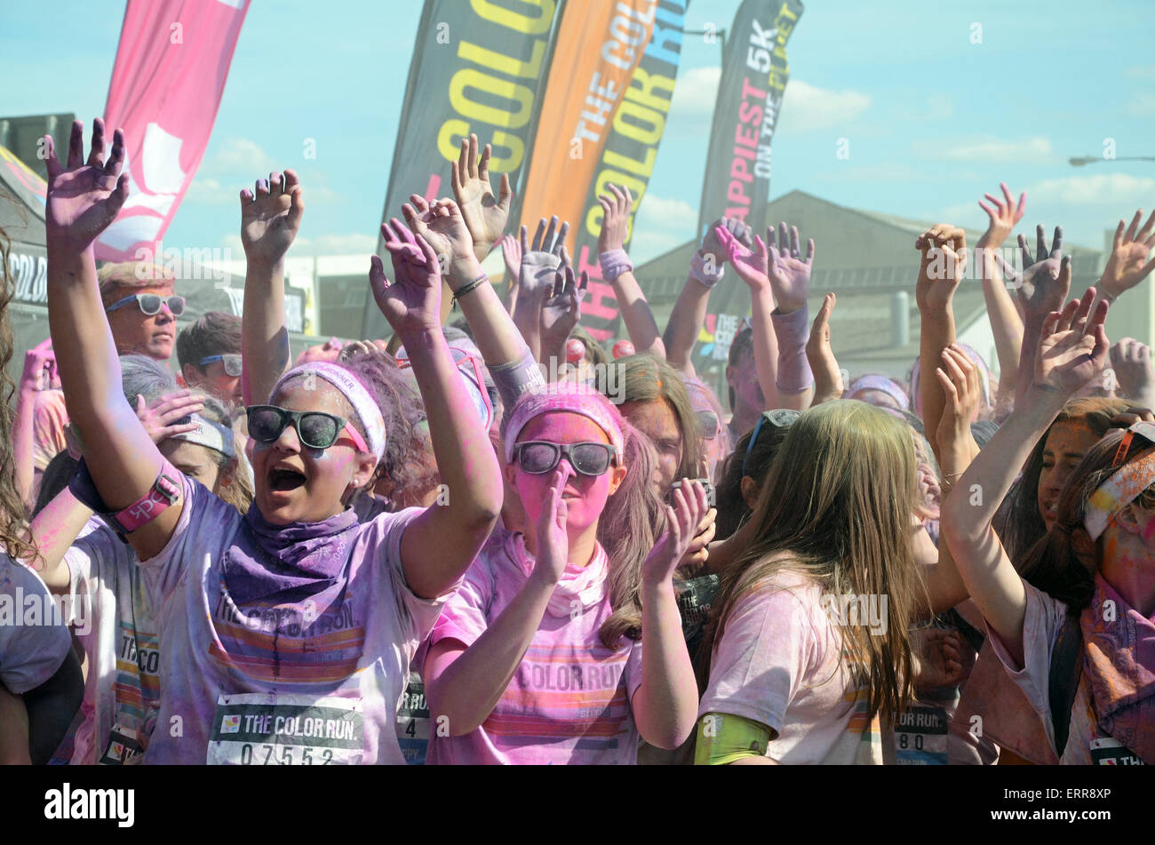 The Color Run Wembley, UK. Runners covered in coloured powder. London ...