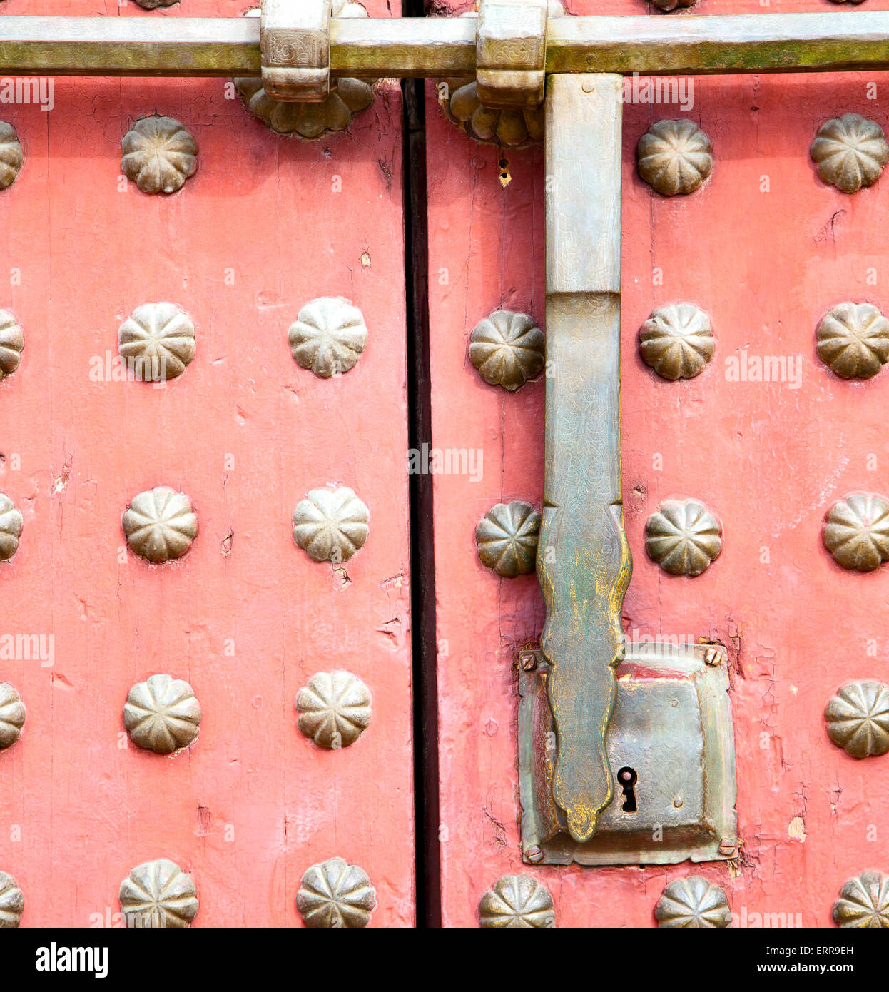 brown morocco in africa the old wood facade home and rusty safe padlock ...