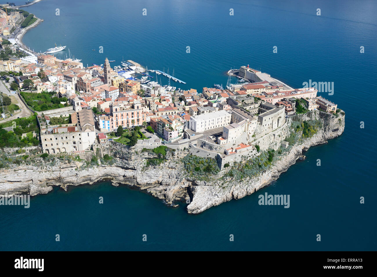 CITY ON A ROCKY PROMONTORY (aerial view). Gaeta, Lazio, Italy Stock ...