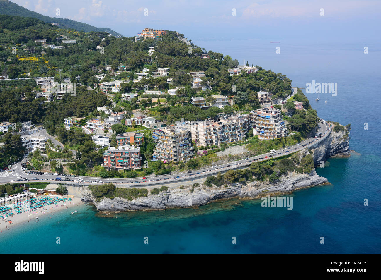 AERIAL VIEW. Apartment buildings on a picturesque rocky promontory on ...