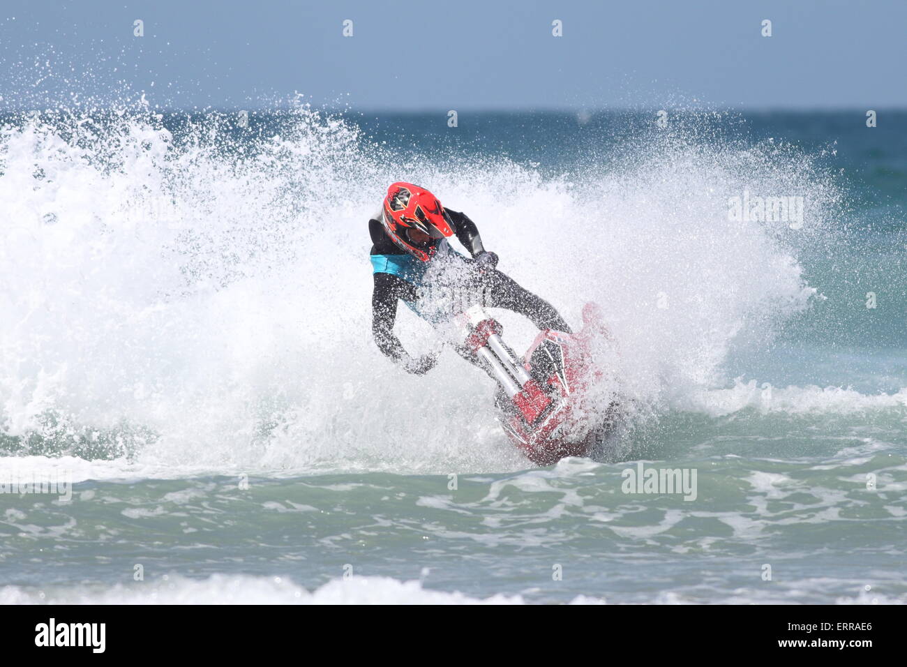 Fistral Beach, Newquay, Cornwall, UK. 7th June, 2015. Jet ski riders ...
