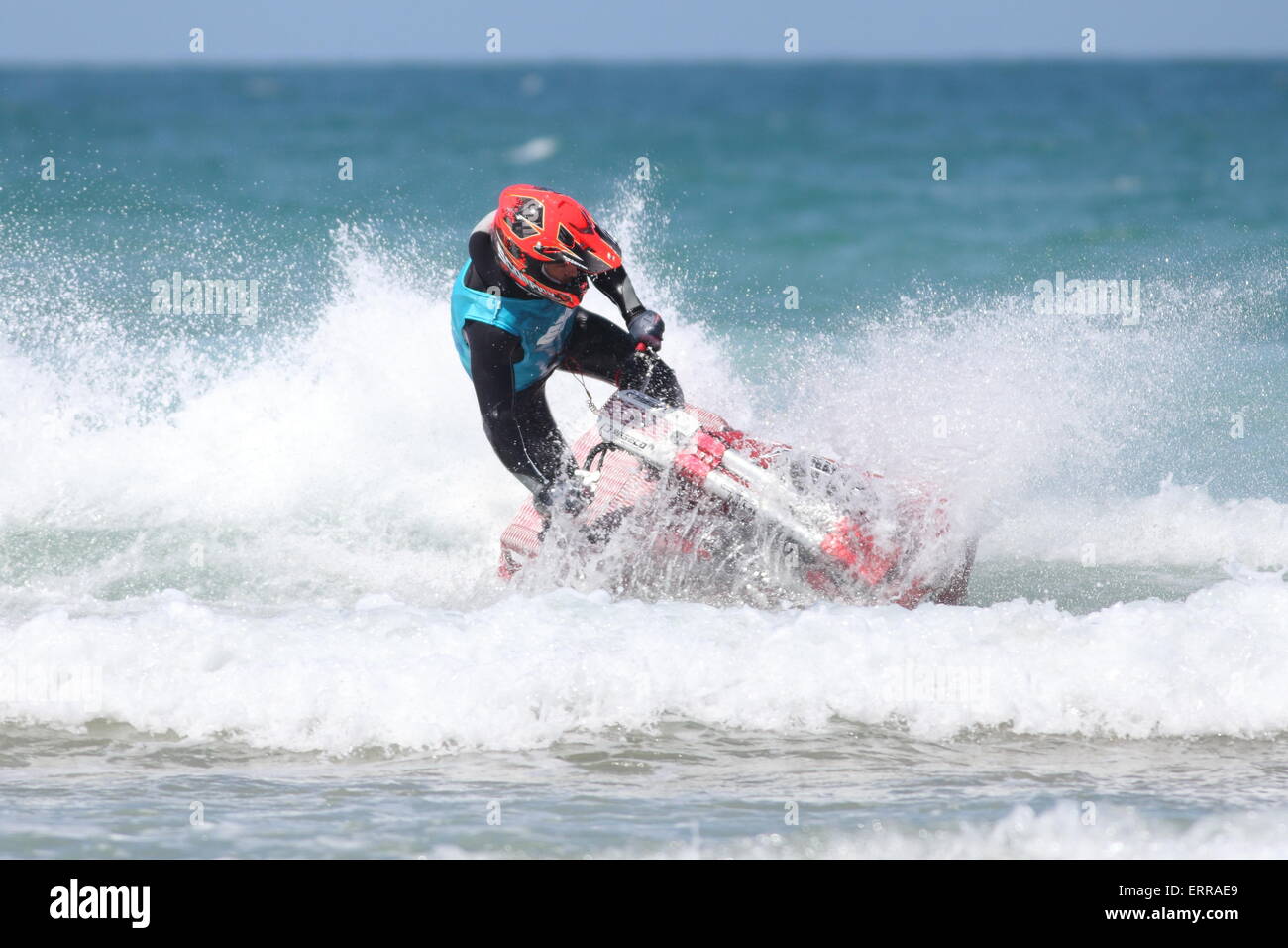 Fistral Beach, Newquay, Cornwall, UK. 7th June, 2015. Jet ski riders ...