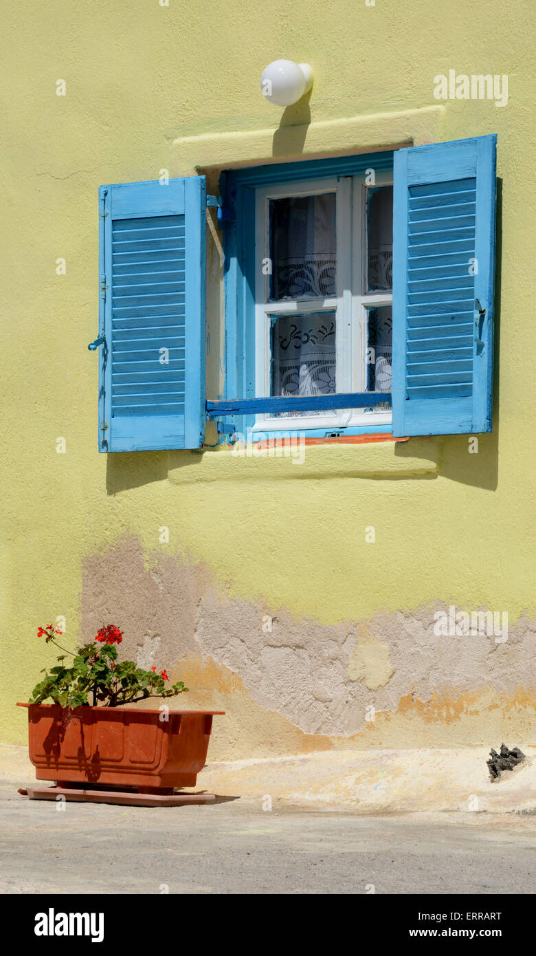 Typical house with shutters, Santorini, Greece Stock Photo - Alamy