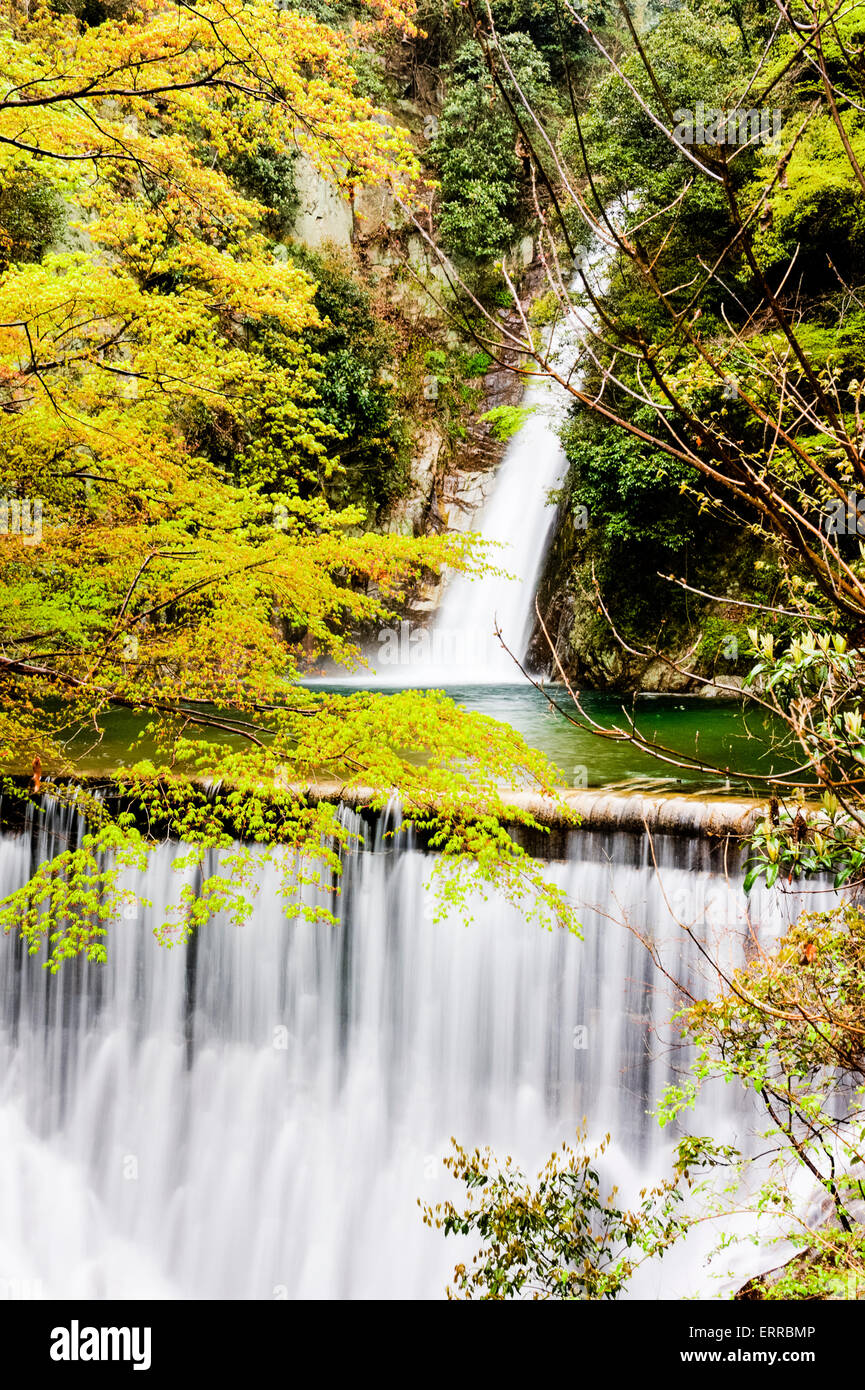 Famous beauty spot in Kobe, the Nunobiki waterfalls. At the base of the ...