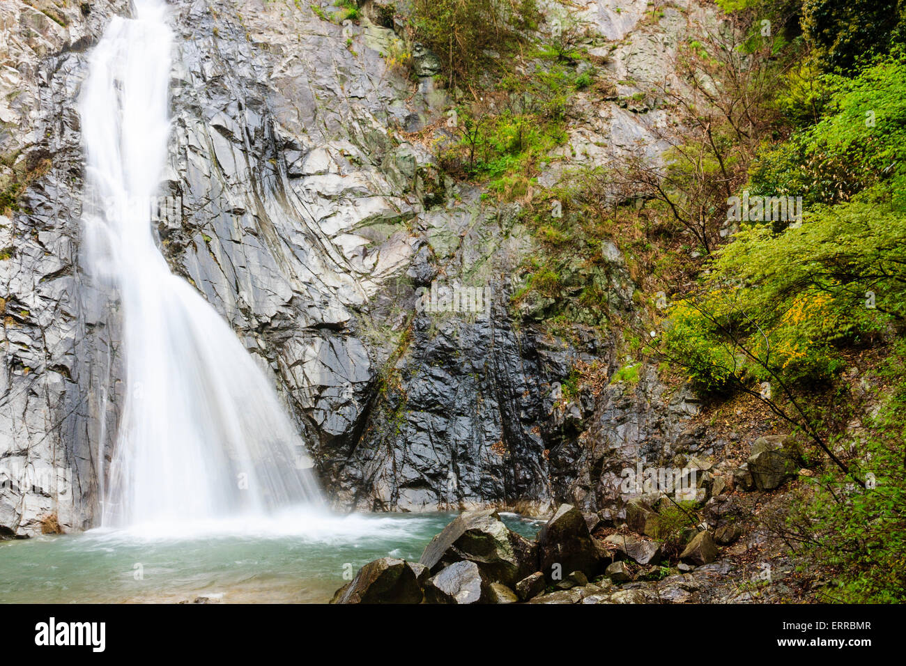 Japan, Kobe. The Nunobiki waterfalls, a famous landmark, Ondaki fall ...