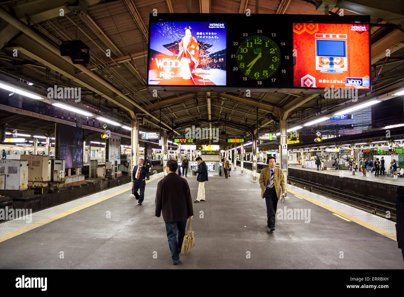 Japan, Toyko. Japaneses railways city lop line station. View along ...