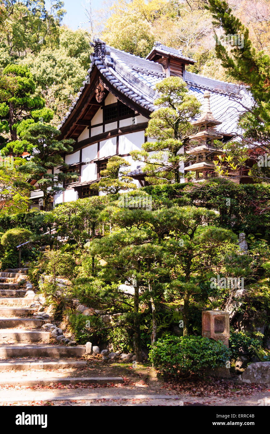 Gosha Inari Shrine in Kobe, Japan. Wide stone steps leading to the main ...