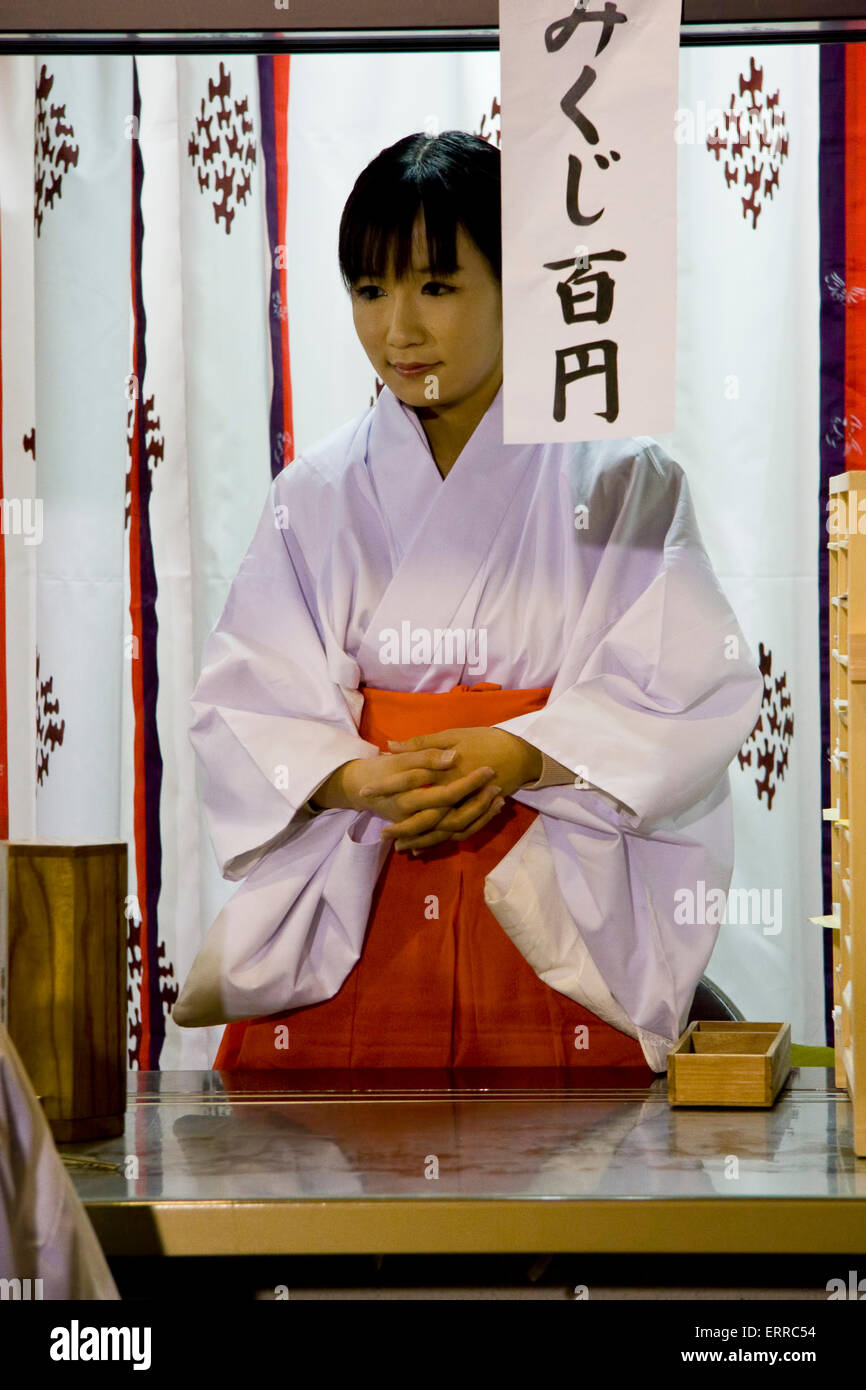 Japanese manned Shinto office counter where people go to buy omamori ...