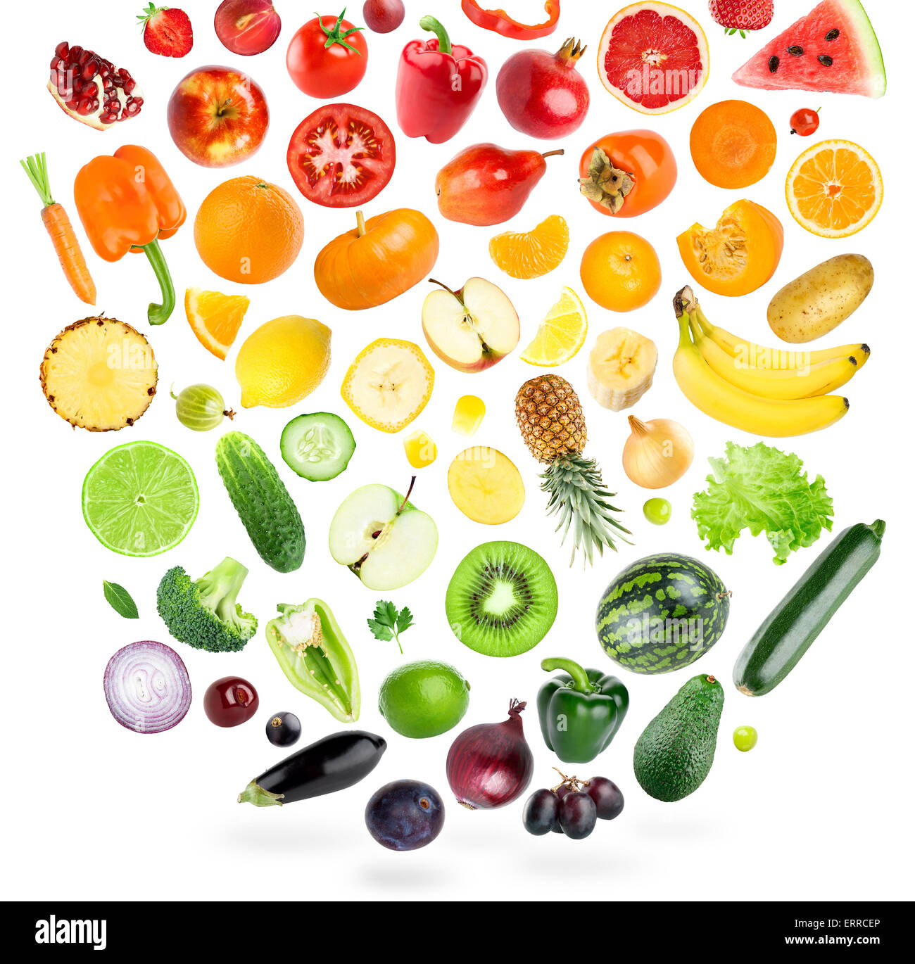Collection of fruits and vegetables on white background. Fresh food ...