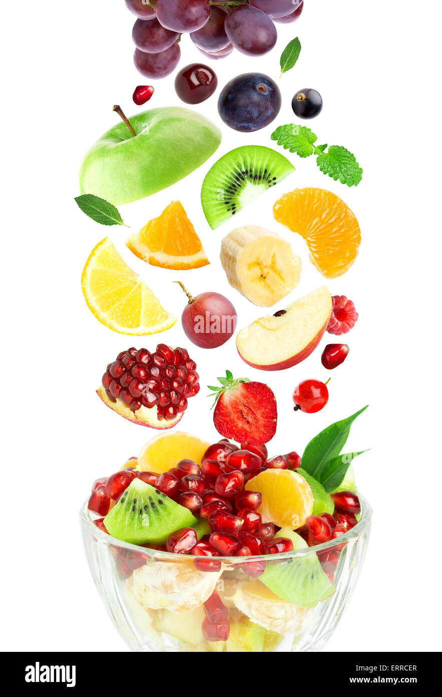Fresh color fruits on white background Stock Photo - Alamy