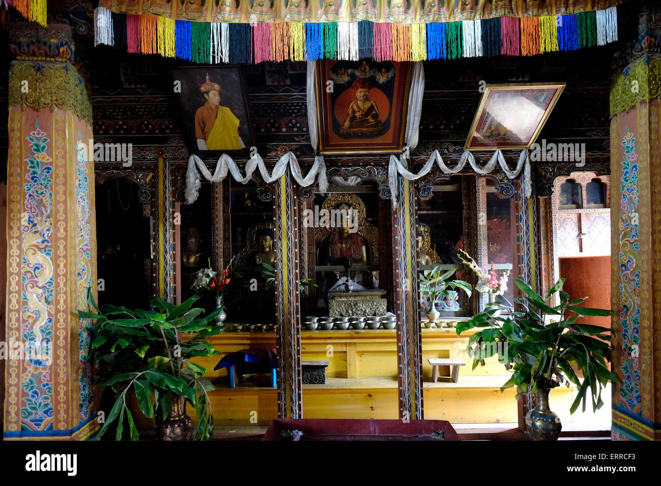 View of a prayer hall inside Trongsa Dzong fort in the town of Trongsa ...