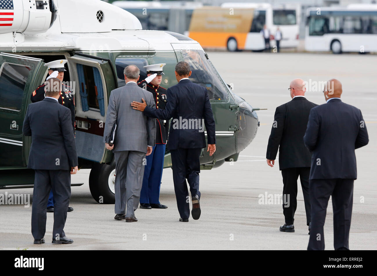Munich, Germany. 07th June, 2015. Barack Obama arriving with Air Force ...