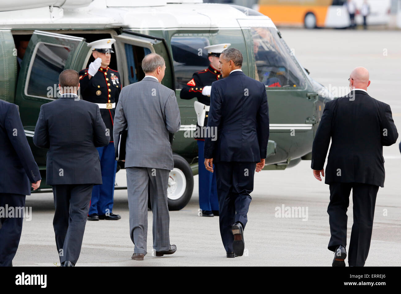 Munich, Germany. 07th June, 2015. Barack Obama arriving with Air Force ...
