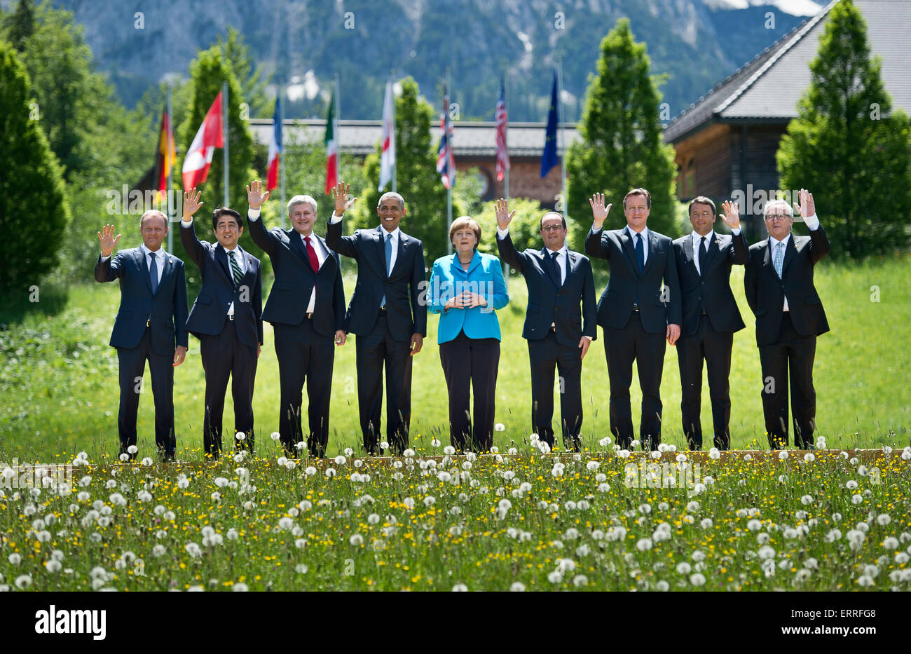 World leaders stand for a group photo during the G7 Summit meeting June ...