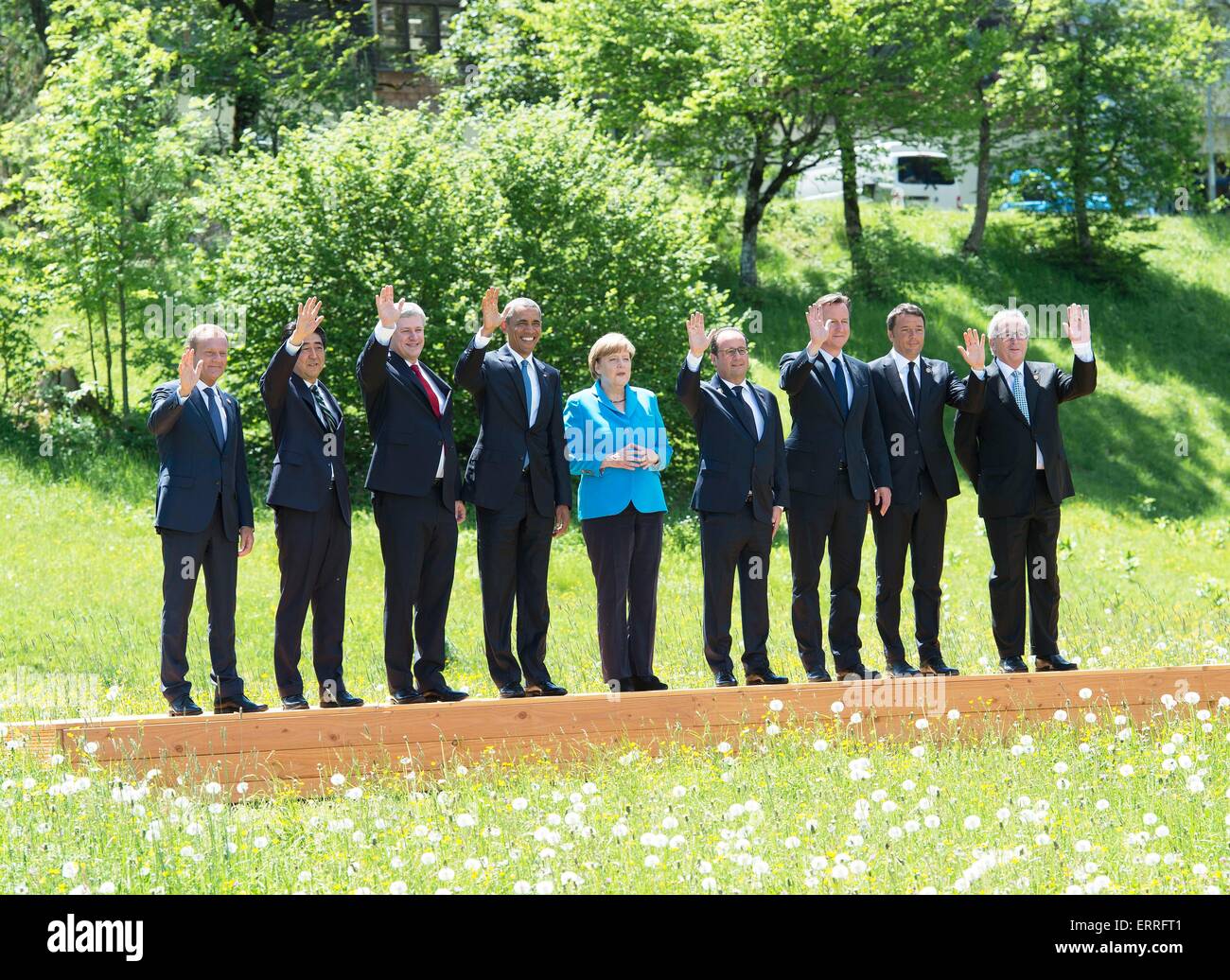 World leaders stand for a group photo during the G7 Summit meeting June ...