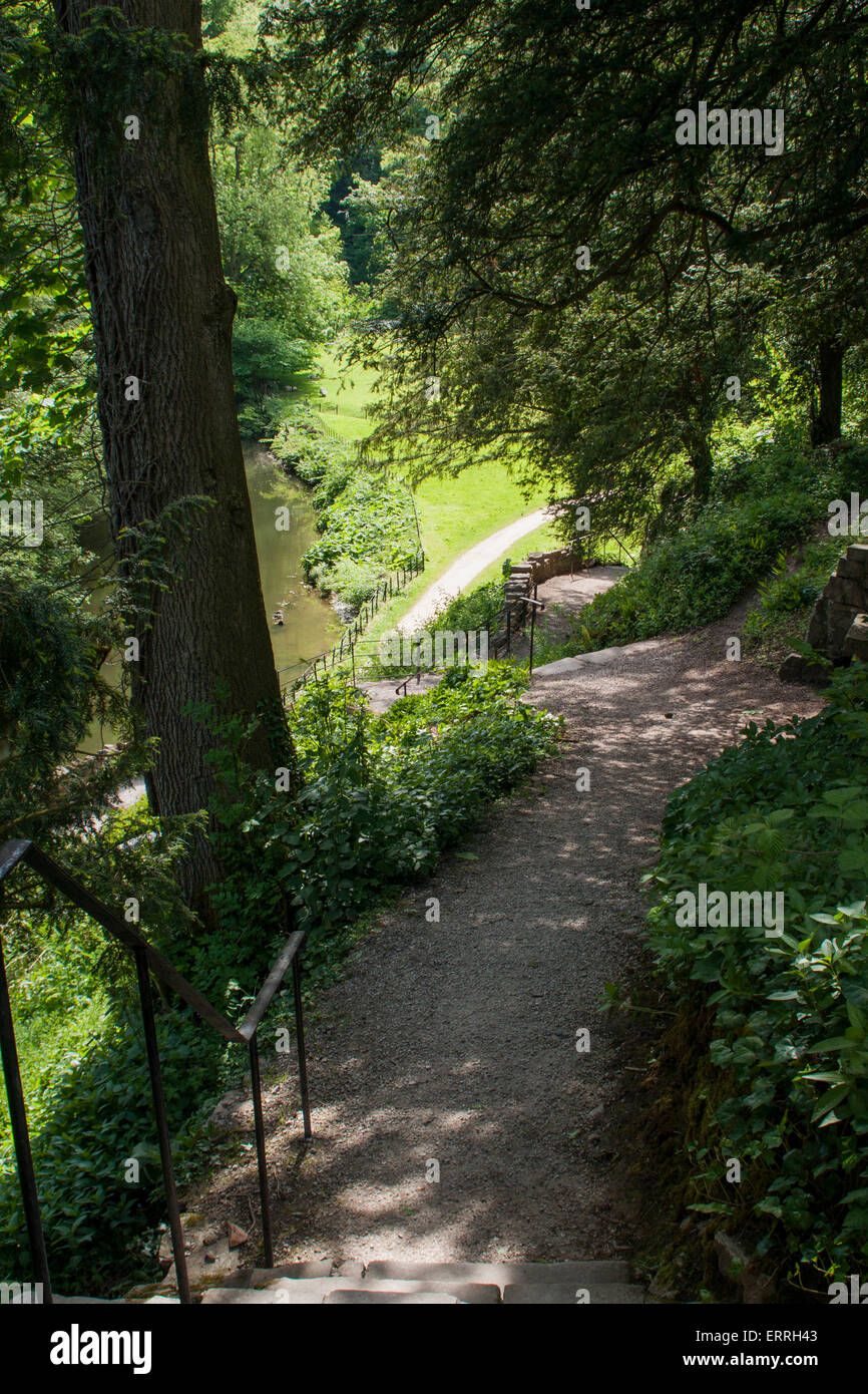 Steep path from Ilam Hall to the river Manifold, Ilam, Staffordshire ...