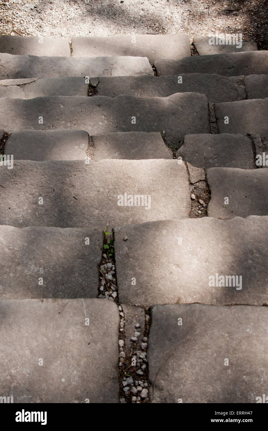 Weathered outdoor stone steps facing downwards Stock Photo - Alamy