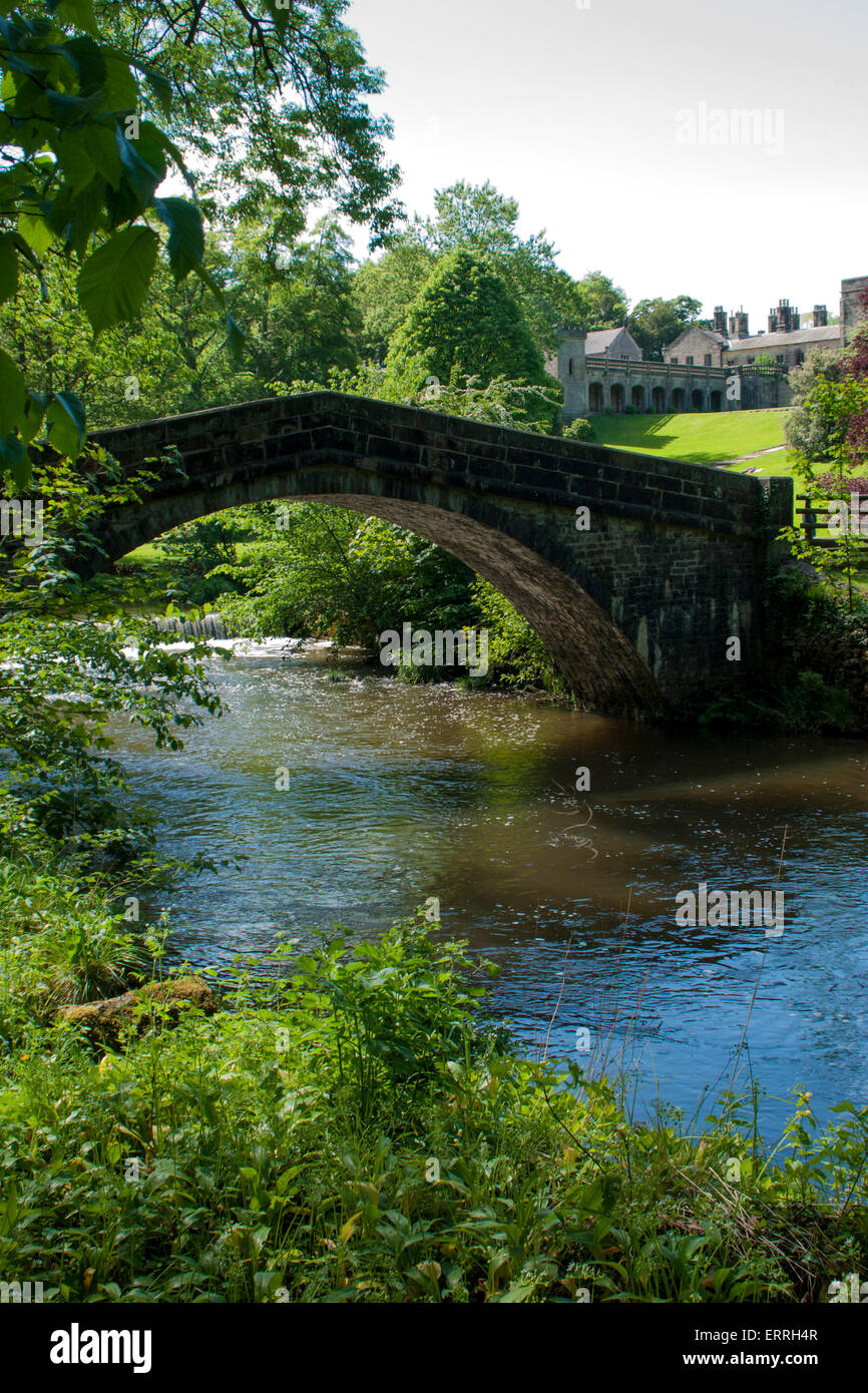 Stone bridge over the River Manifold at Ilam Hall, Ilam, Staffordshire ...
