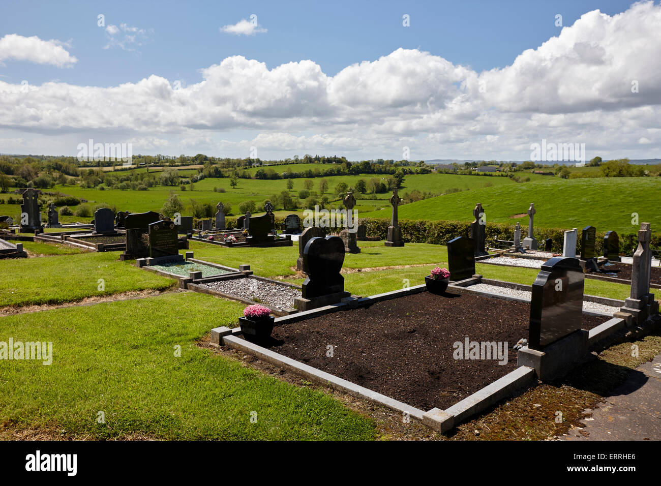 modern graveyard overlooking rural landscape in tydavnet county ...