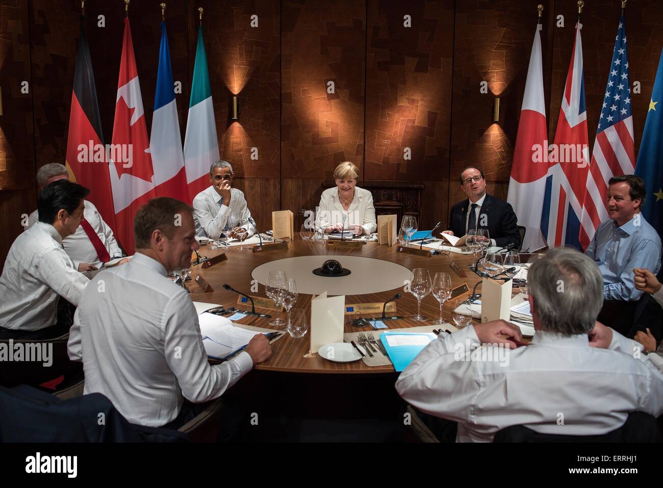 World leaders meet during a working dinner at the G7 Summit meeting ...