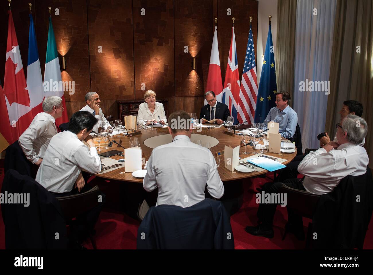 World leaders meet during a working dinner at the G7 Summit meeting ...
