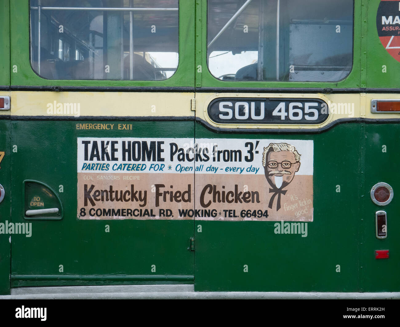 An old Kentucky Fried Chicken advertisement on the rear of a bus Stock ...