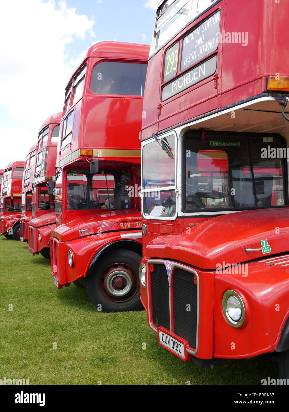 A line up of vintage red, London routemaster busses Stock Photo - Alamy