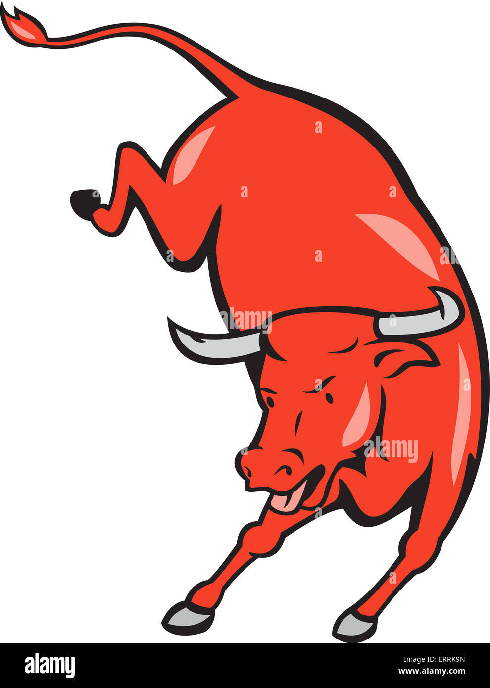 Illustration of a texas longhorn red bull jumping viewed from front set ...