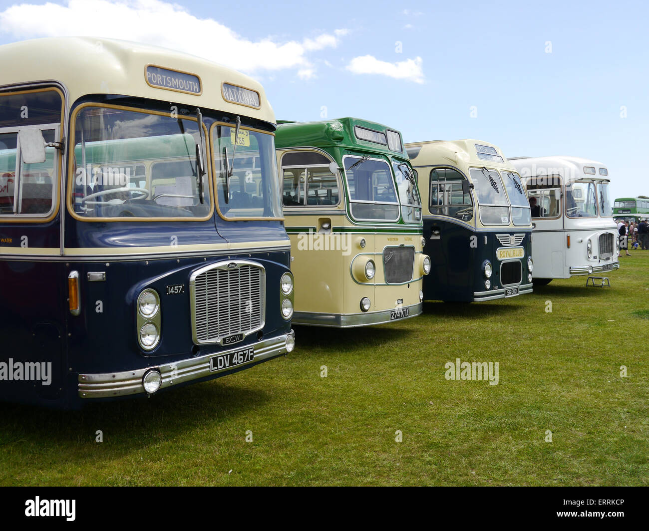 A line of vintage buses at the Douthdown 100 bus rally in Portsmouth ...