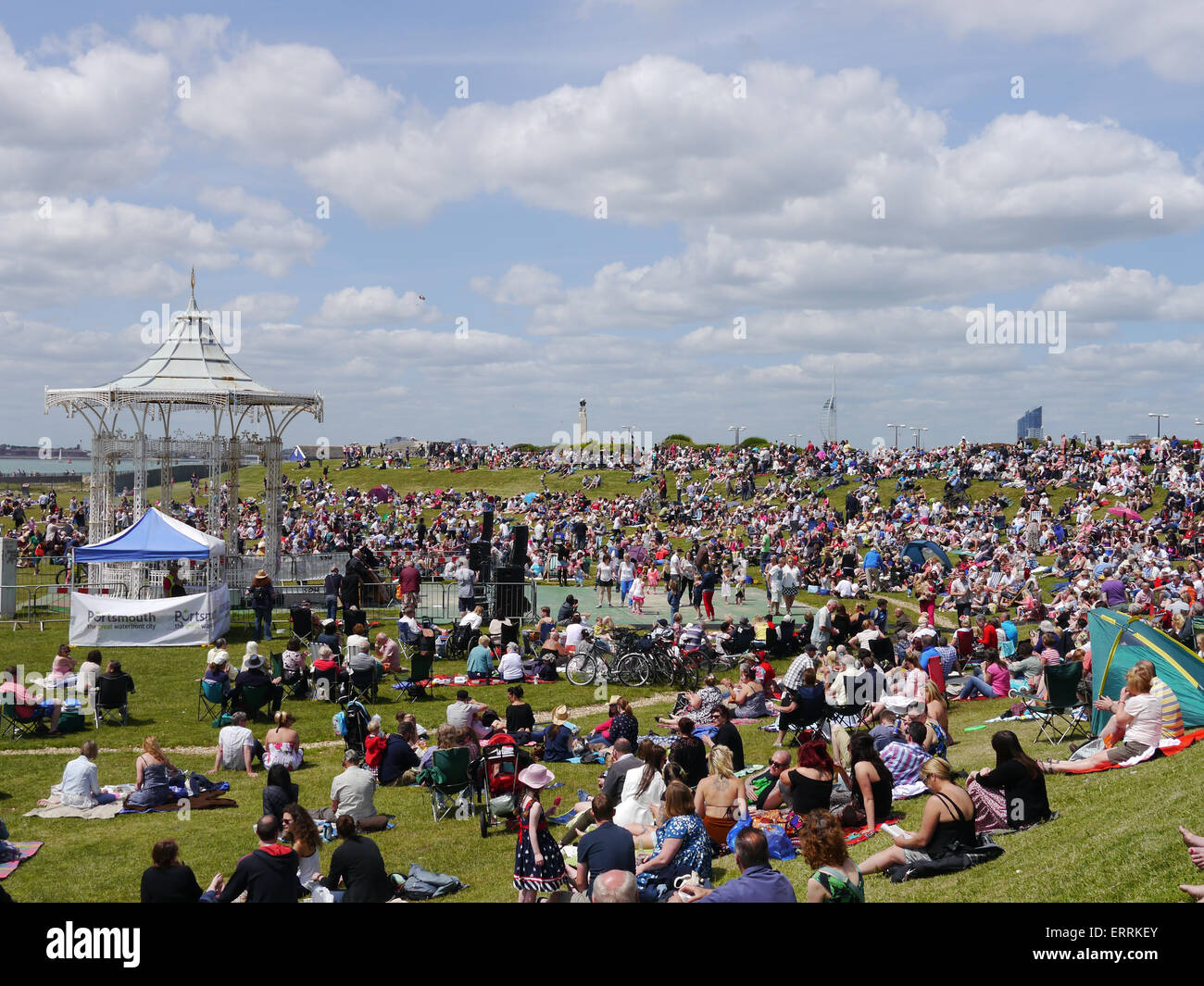 The bandstand on Southsea seafront surrounded by people awaiting the ...