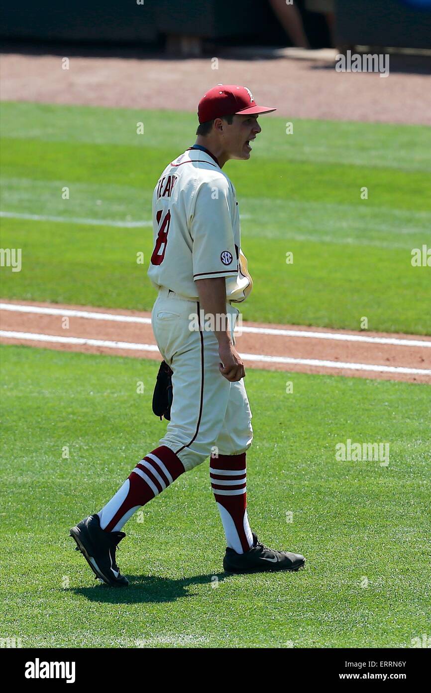 Jun, 2015: Arkansas pitcher James Teague #28 shows some emotion ...