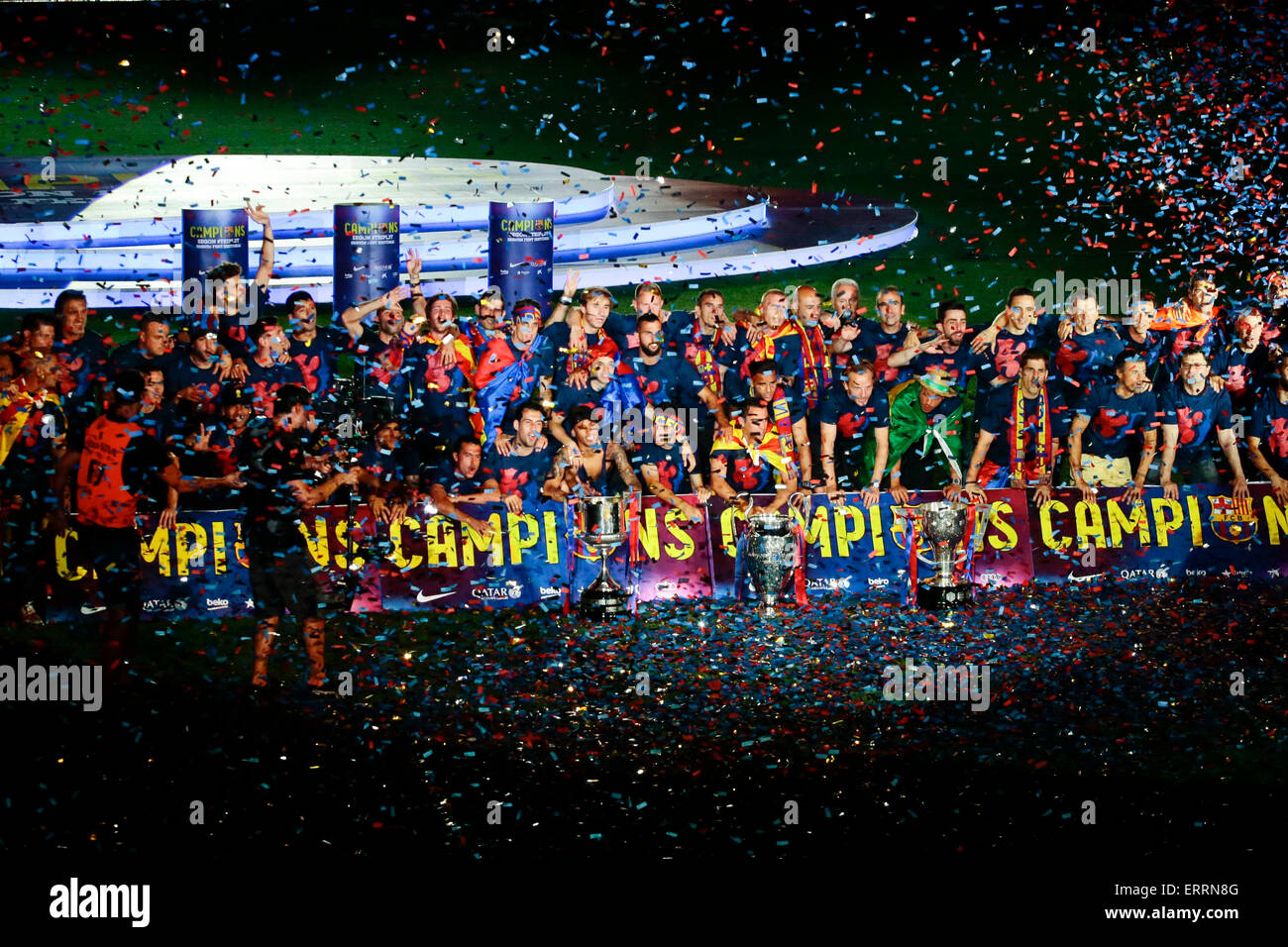 Barcelona, Spain. 7th June, 2015. FC Barcelona's players react in the ...